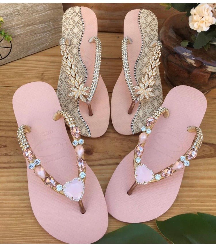 Pink flip flops /half gold design – Mata Xios Boutique