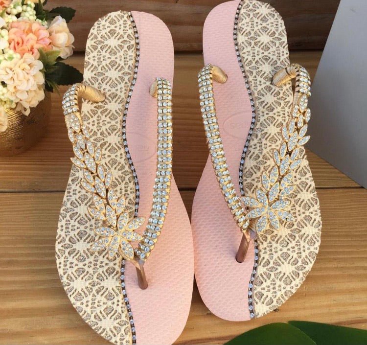 Pink flip flops /half gold design – Mata Xios Boutique